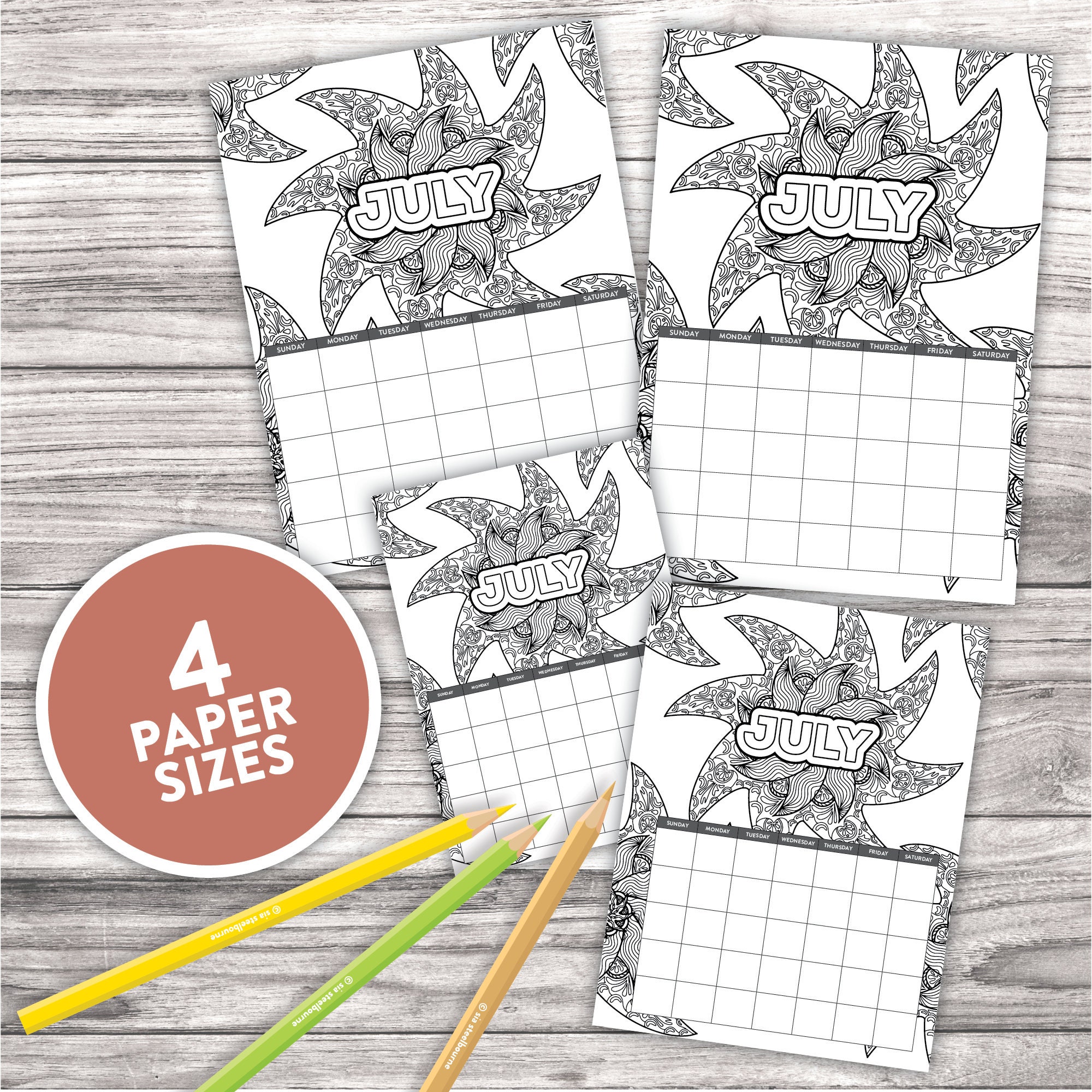 Printable Mandala Coloring Calendar Undated Desktop Calendar | Etsy