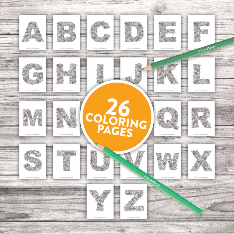Printable Adult Coloring Pages | Floral Alphabet Letters Doodles ...