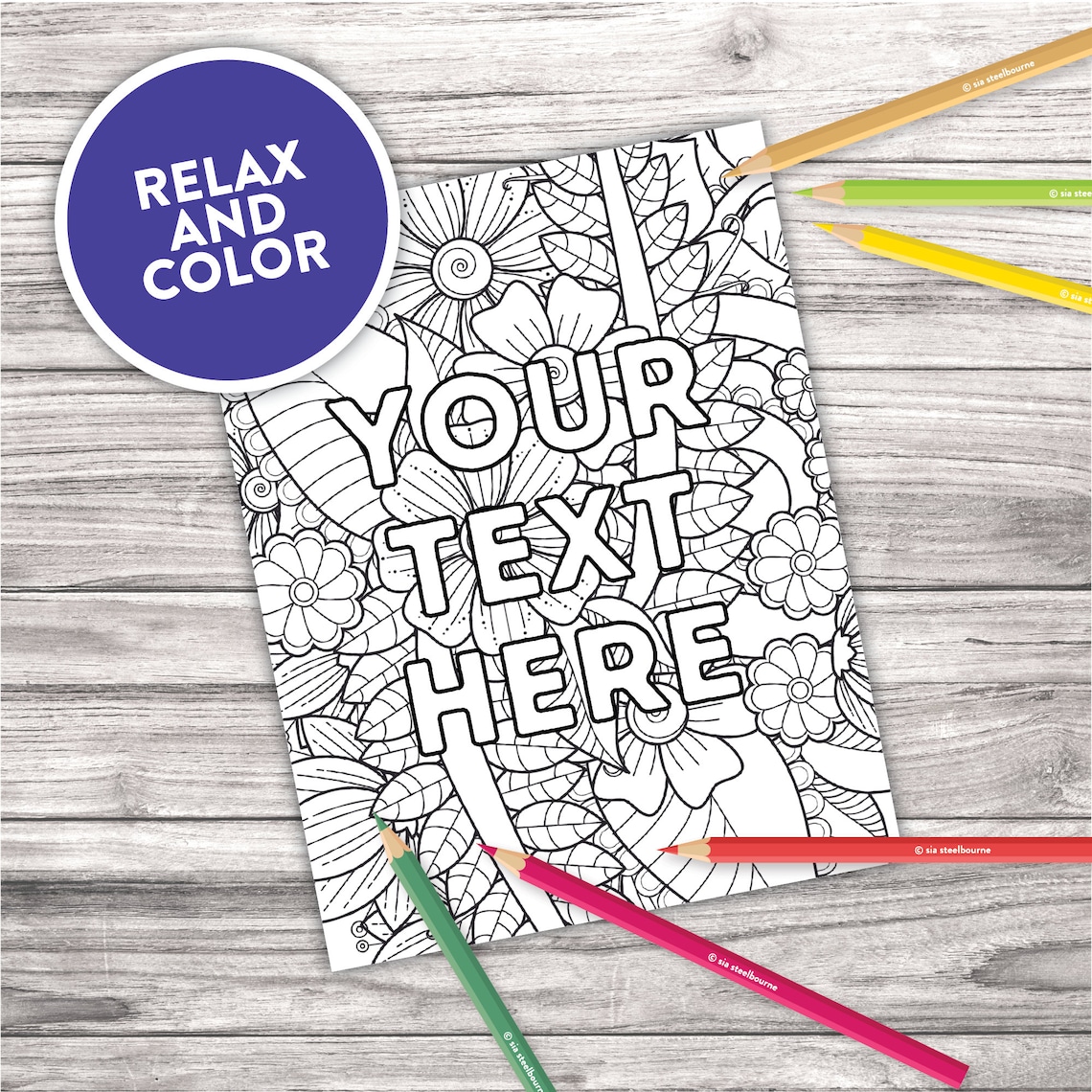 Custom Text Printable Adult Coloring Pages Customizable - Etsy Canada