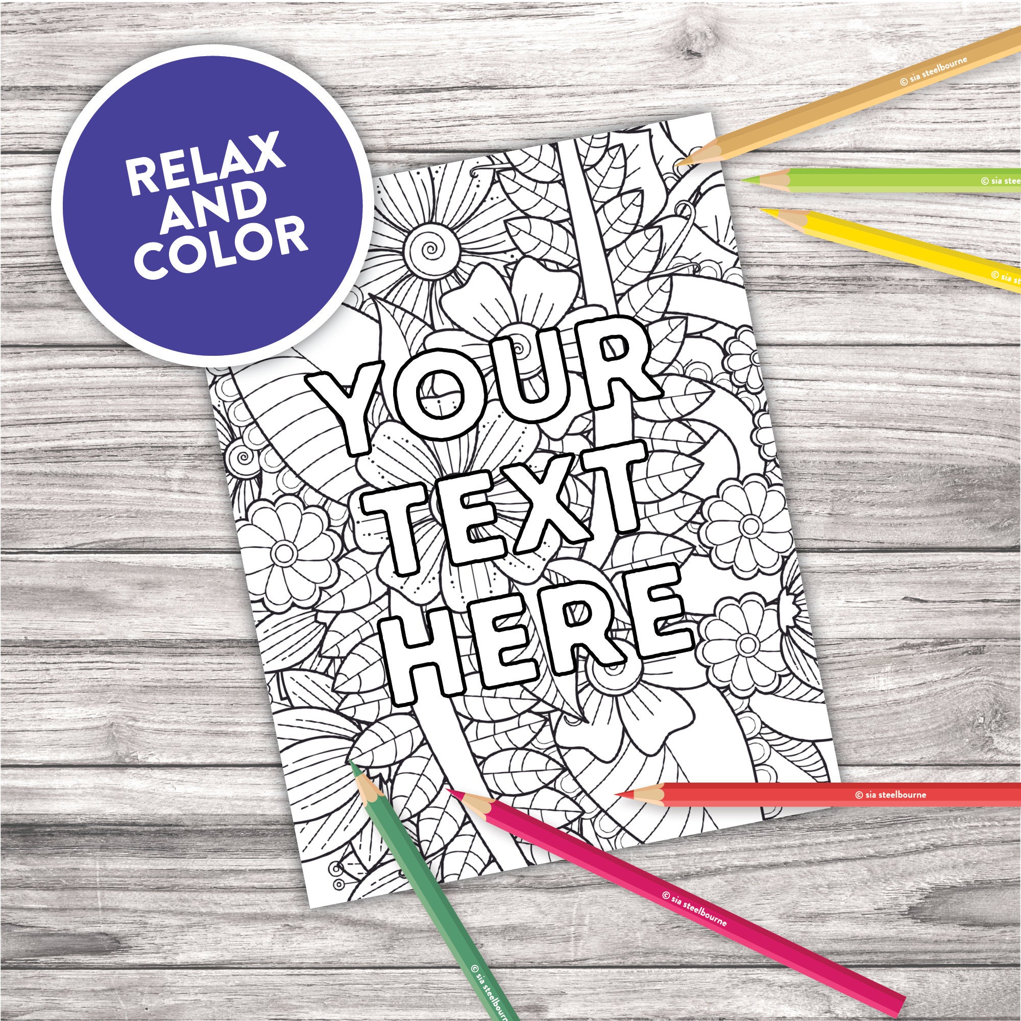 Custom Text Printable Adult Coloring Pages Customizable Mandala ...