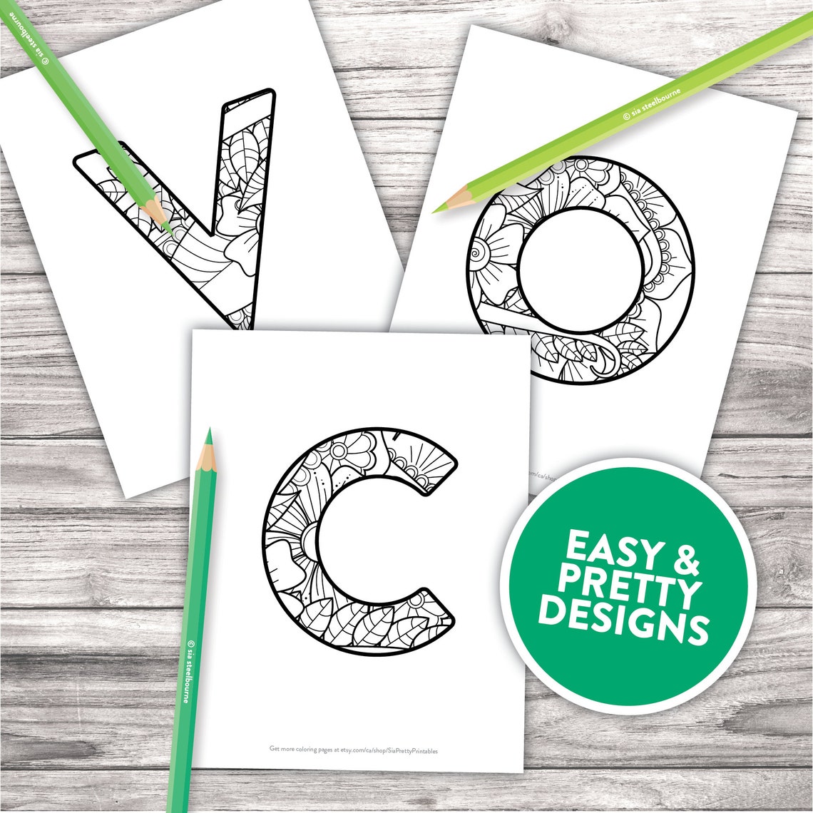 Printable Adult Coloring Pages Floral Alphabet Letters - Etsy