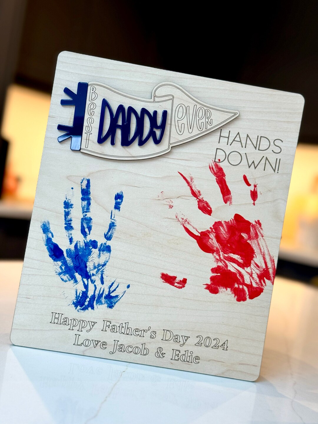 Father's Day Handprint Sign, Best Daddy Ever Hands Down Sign, DIY ...