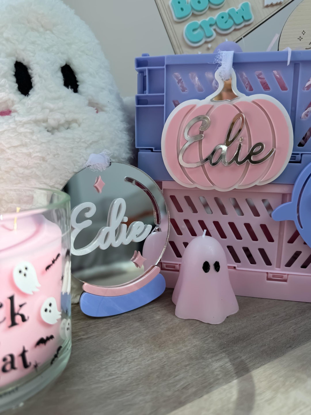 Personalised Acrylic Crystal Ball Boo Basket Tags, Halloween Decor ...
