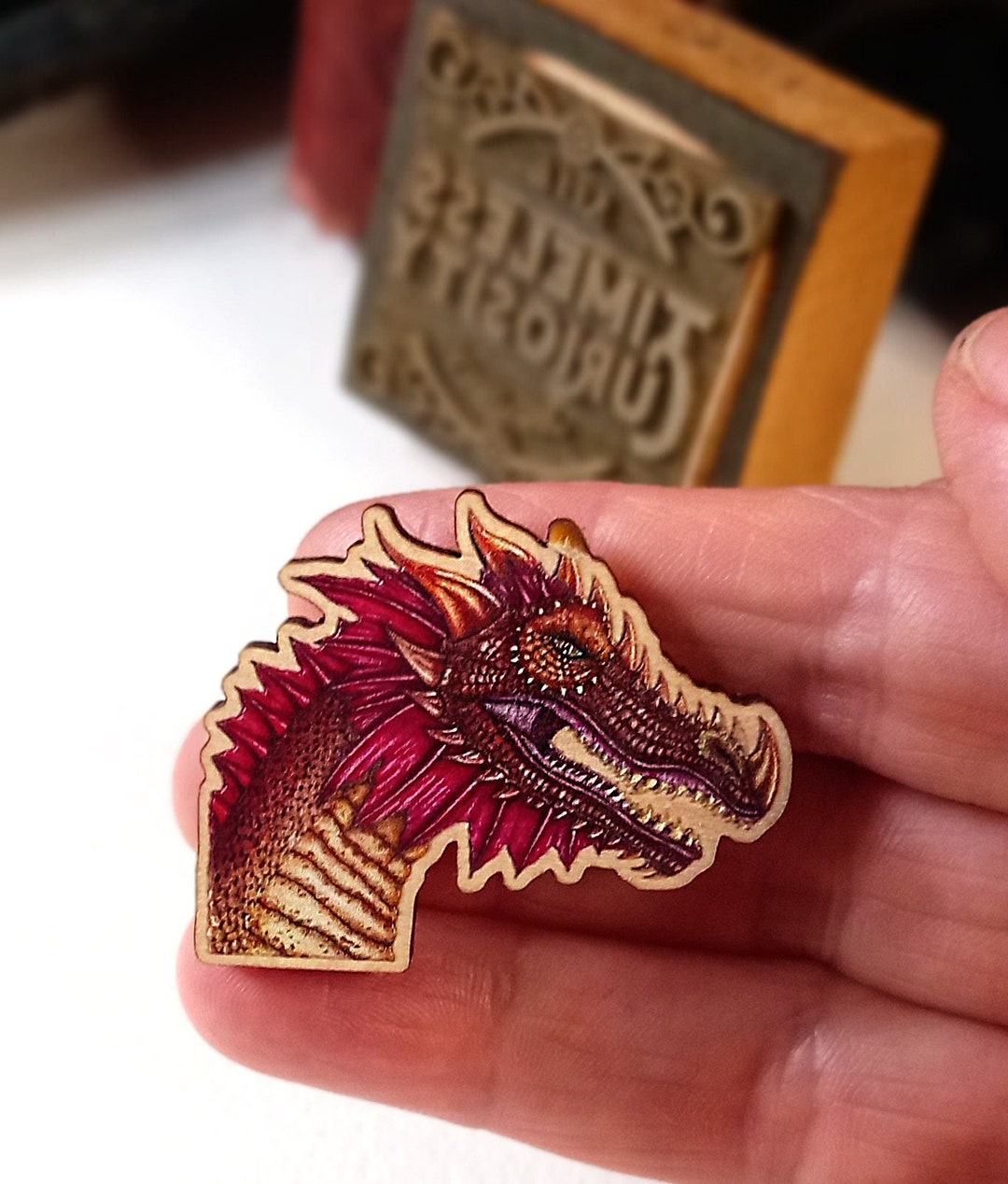 Dragon Pin Brooch Wooden Animal Badge Unique Designed Fantasy Creature ...
