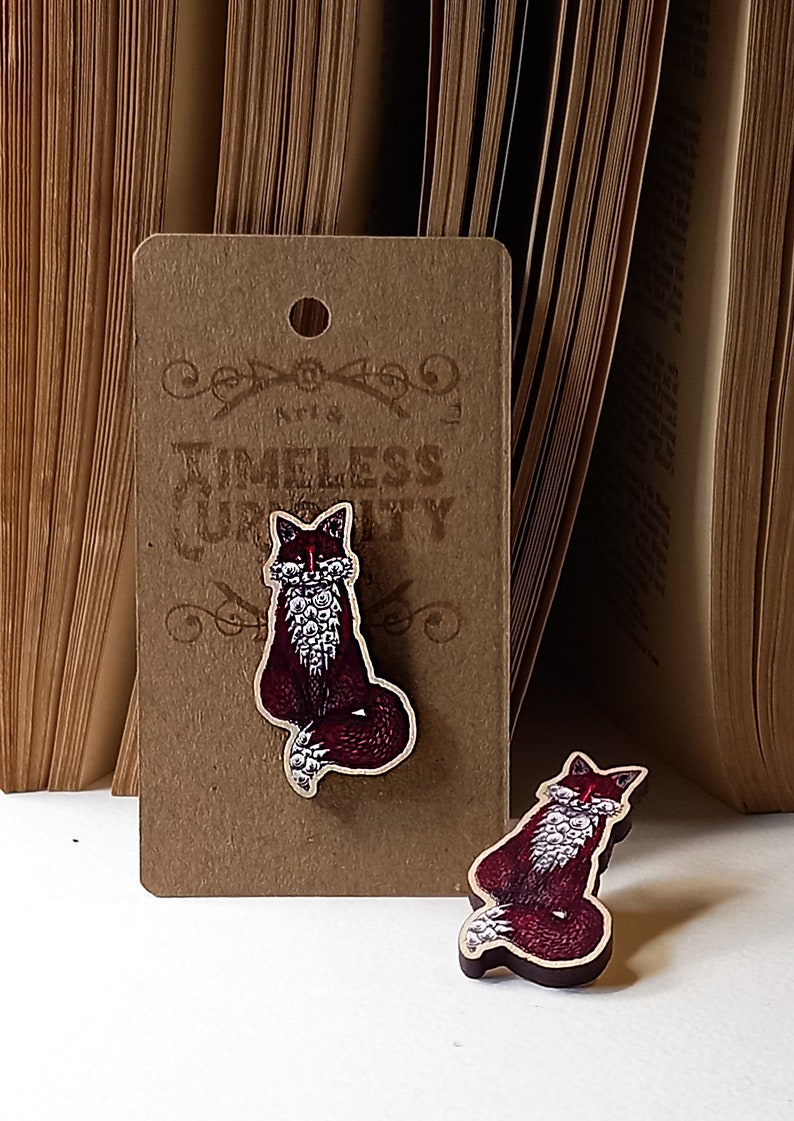 Red Fox Pin Brooch Wooden Badge Unique Designed British Wildlife Lapel ...