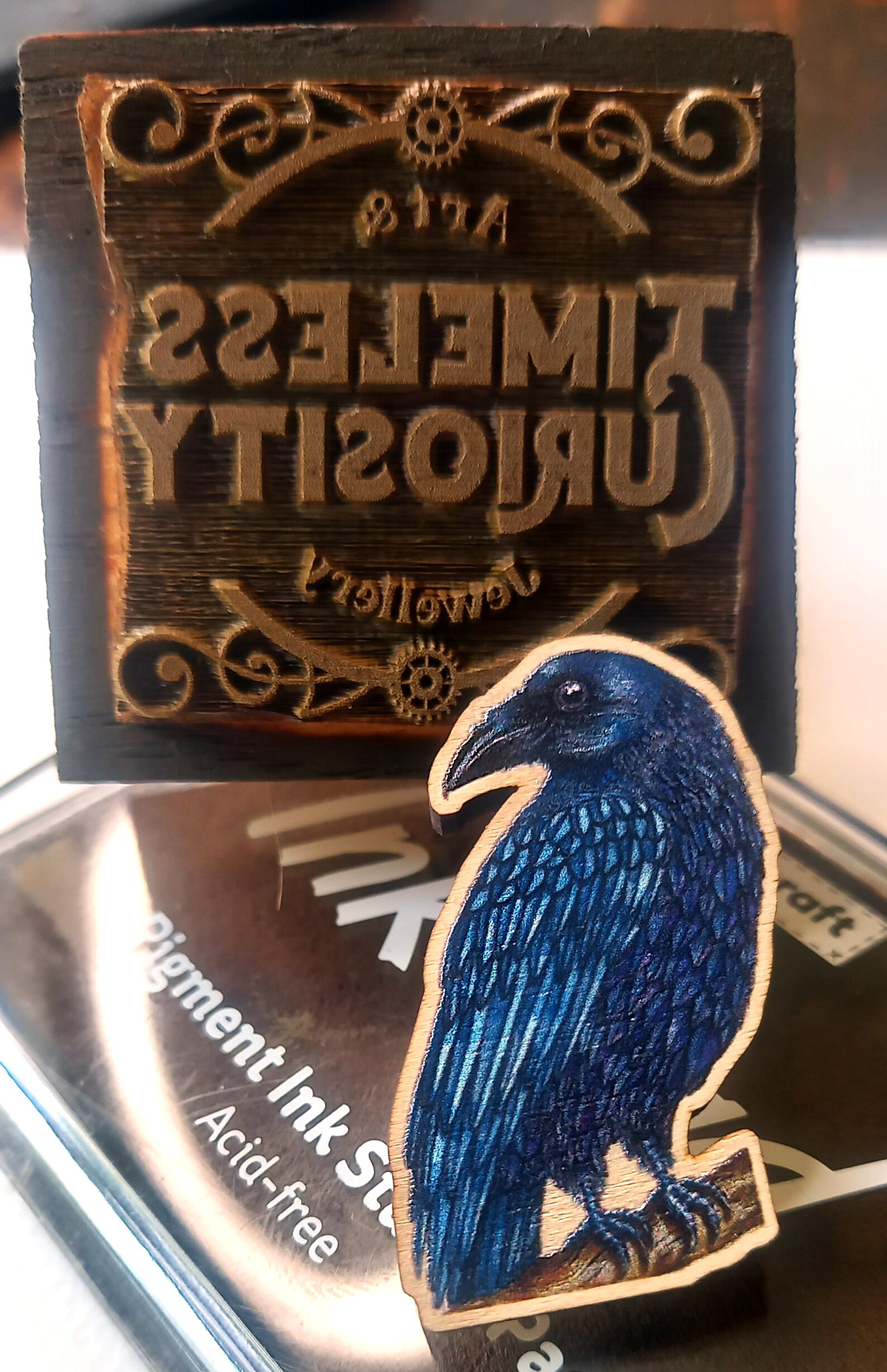 Raven Pin Brooch Wooden Badge Unique Designed Blue Black Bird Lapel ...