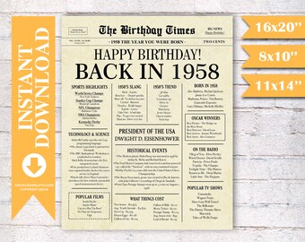 1958 Birthday Poster | Etsy
