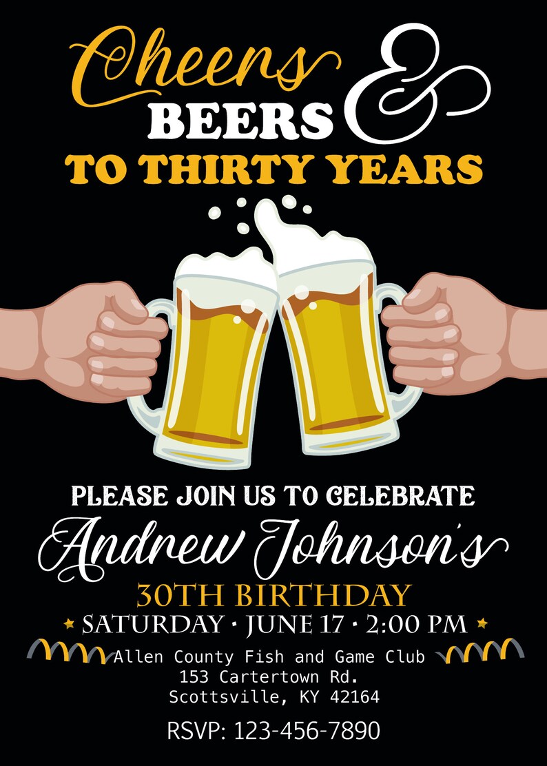 Cheer And Beers To 30 Years Birthday Party Invitation 30th Etsy