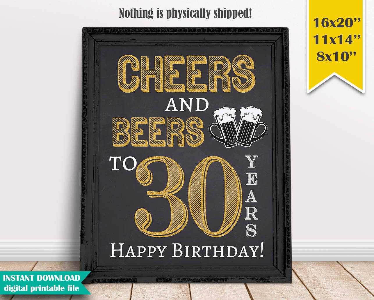 Cheers And Beers To 30 Years 30th Birthday Chalkboard Poster Etsy