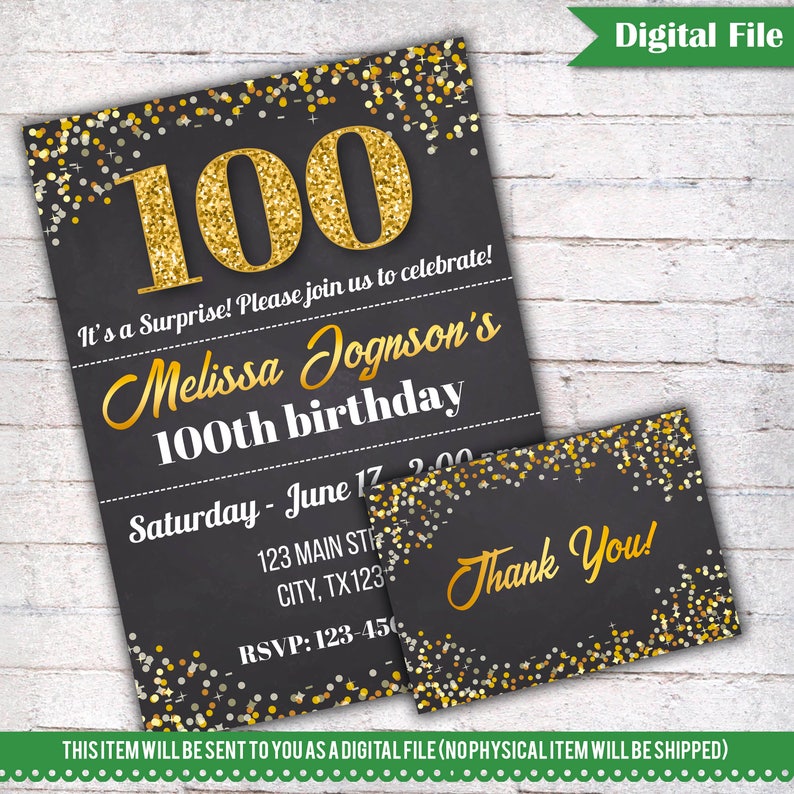 100th Birthday Invitation Birthday Party Invite Printable Etsy