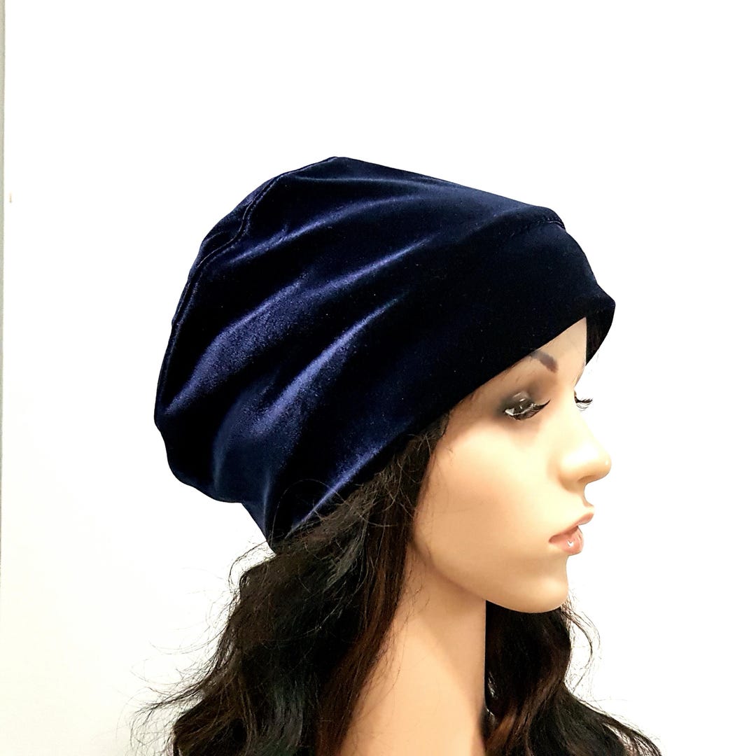 Dark Blue Velvet Beret Hat With Fleece Lining Winter Headwear for Women ...