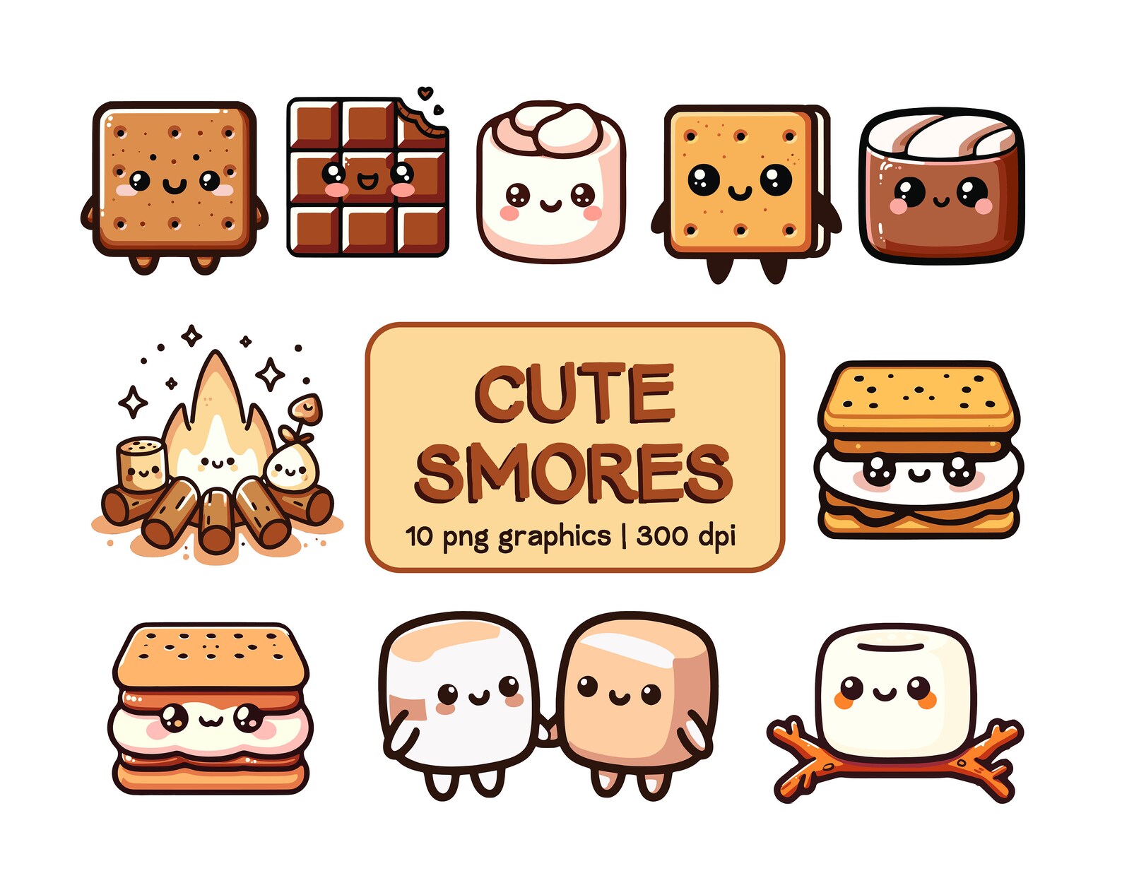 Cute Smores Clip Art, Kawaii Clip Art, Smore's Clipart, Camping Food ...