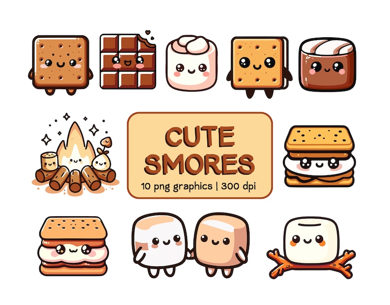 Cute Smores Clip Art, Kawaii Clip Art, Smore's Clipart, Camping Food ...