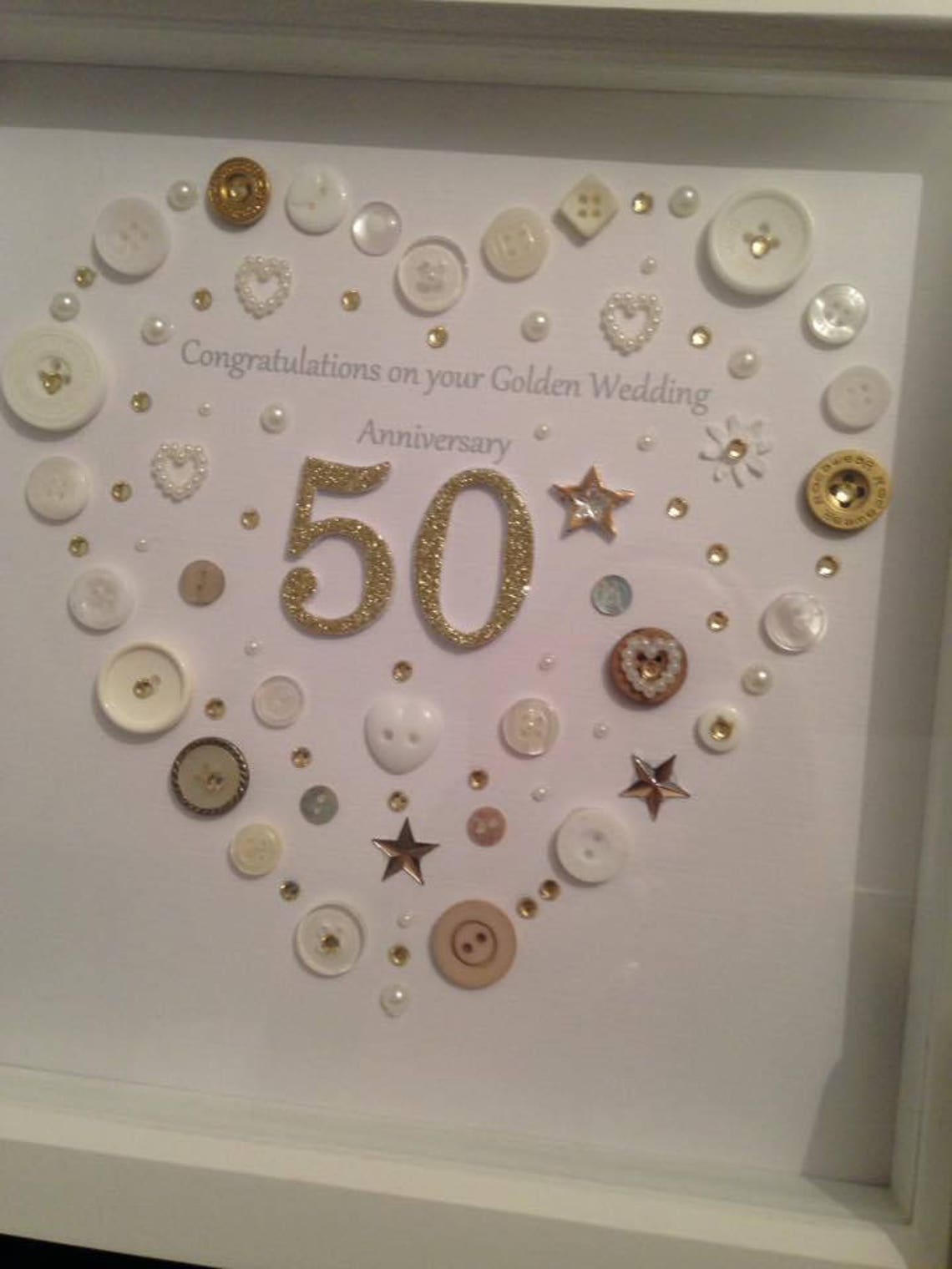 Golden Wedding Anniversary Button Art Frame Golden Wedding | Etsy