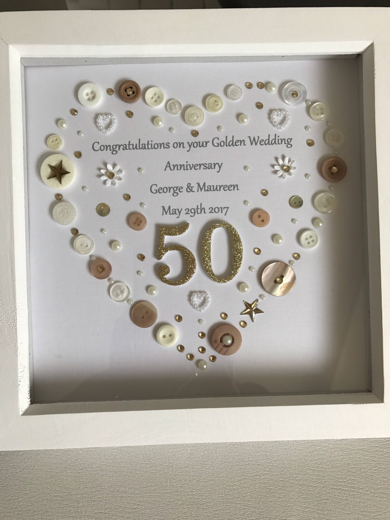 Golden Wedding Anniversary Button Art Frame Golden Wedding | Etsy