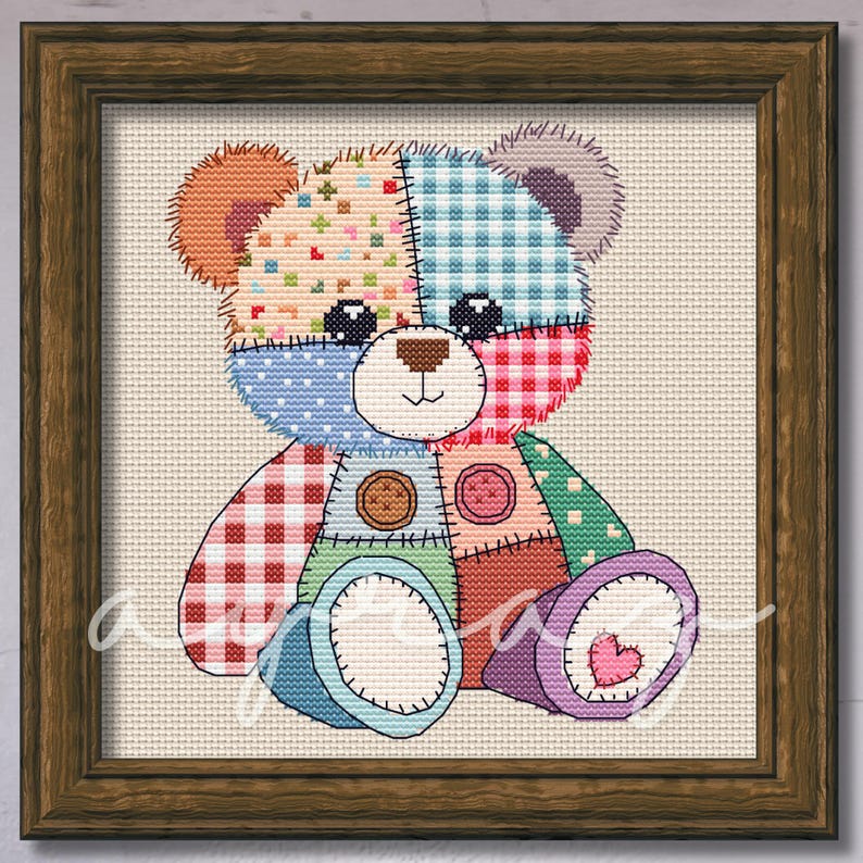 Patched Teddy Bear Cross Stitch Pattern for Starters - Etsy