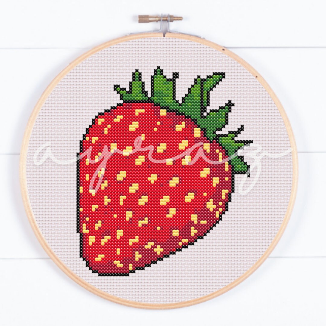 Strawberry Beginner Cross Stitch Pattern, Modern Cross Stitch Chart PDF ...