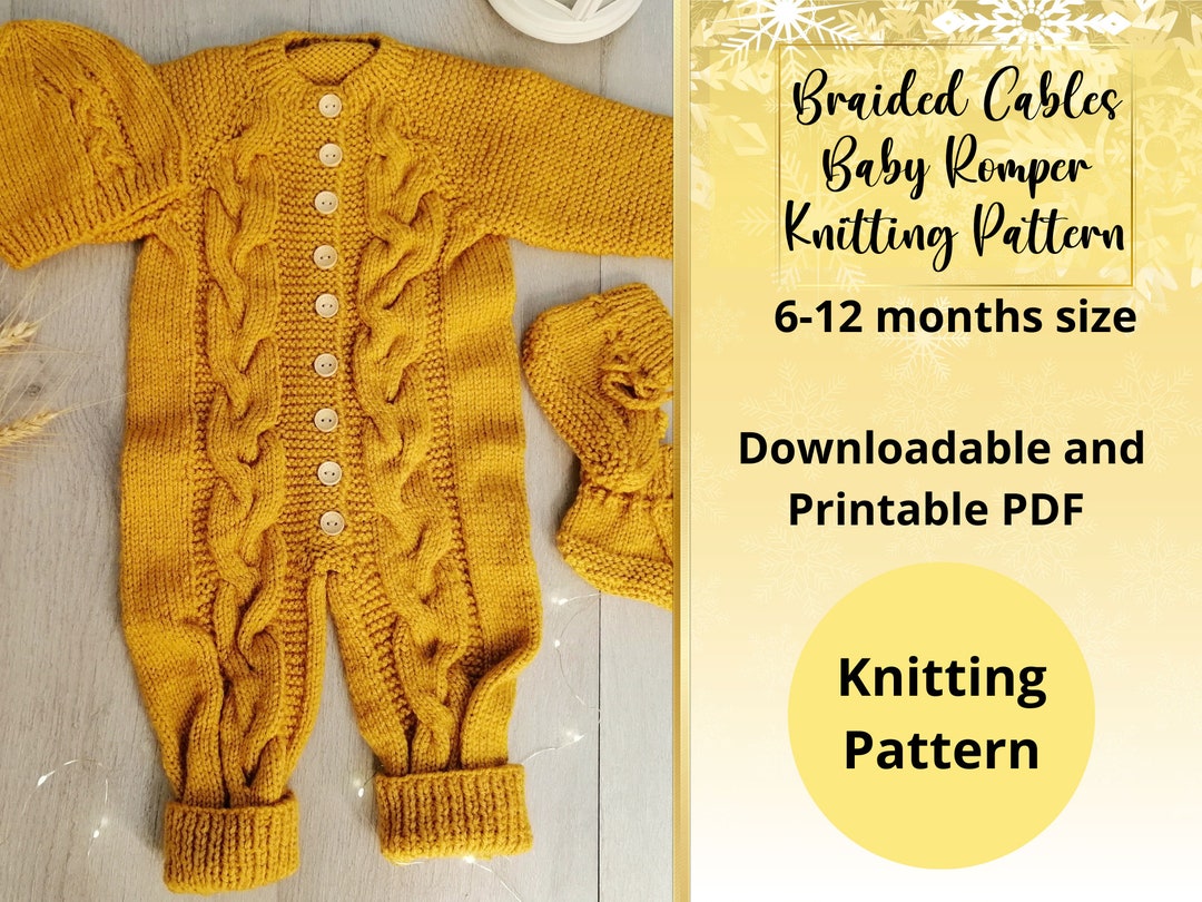 Baby Romper Braided Cables Knit Pattern for 6-12 Months/ Romper ...