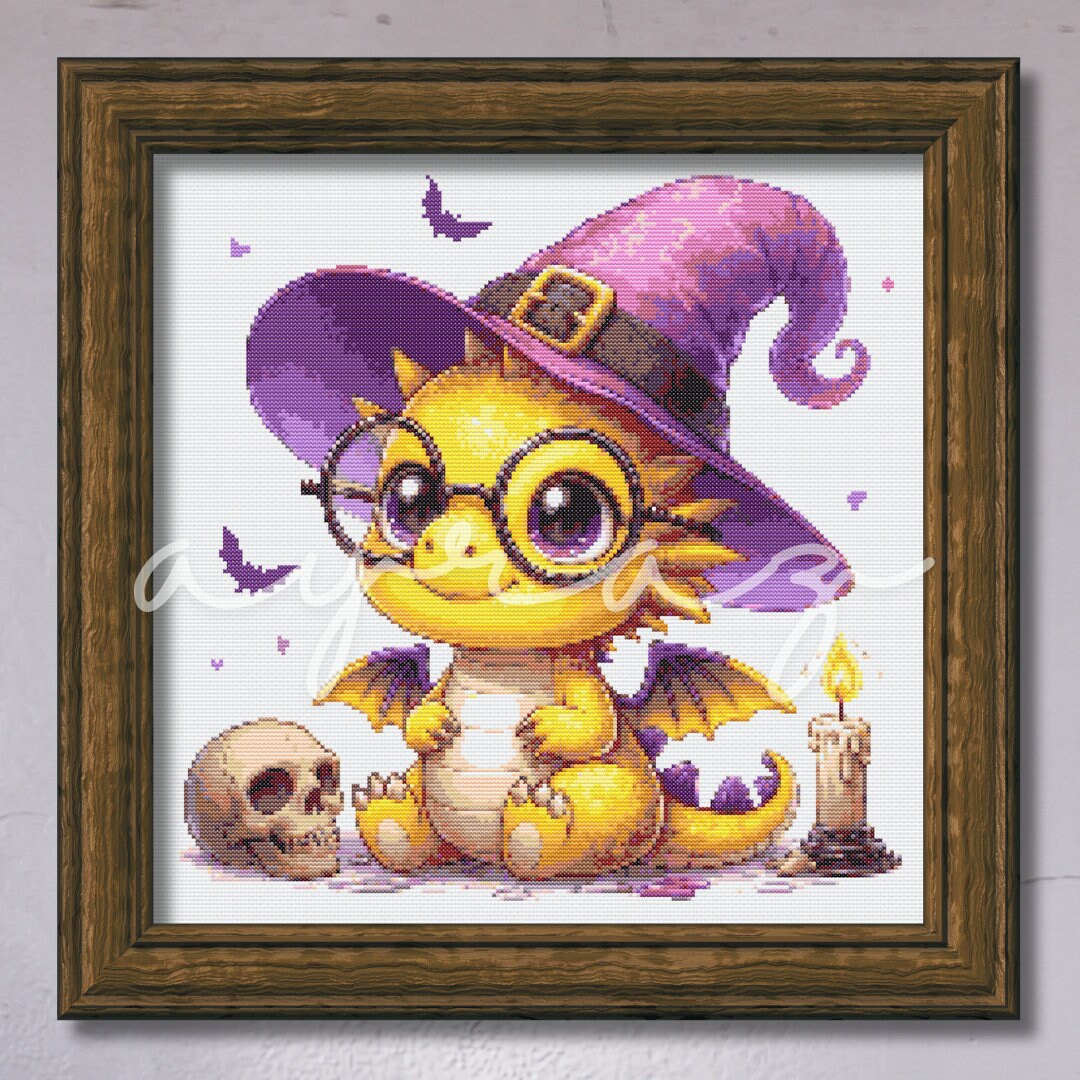 Little Yellow Dragon Ready for Halloween Counted Cross Stitch Pattern ...