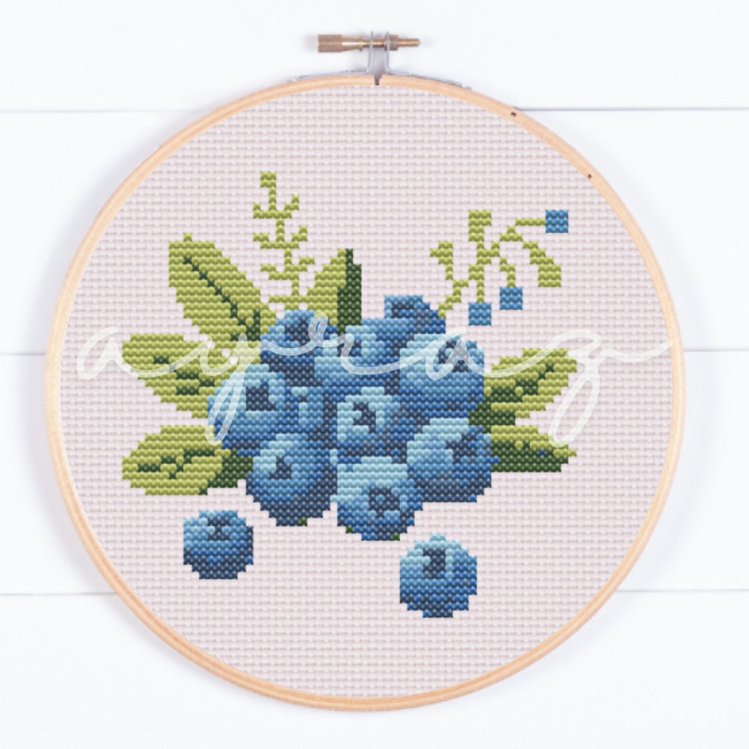 Blueberry Cross Stitch Pattern for Beginners, Modern Fruit Embroidery ...