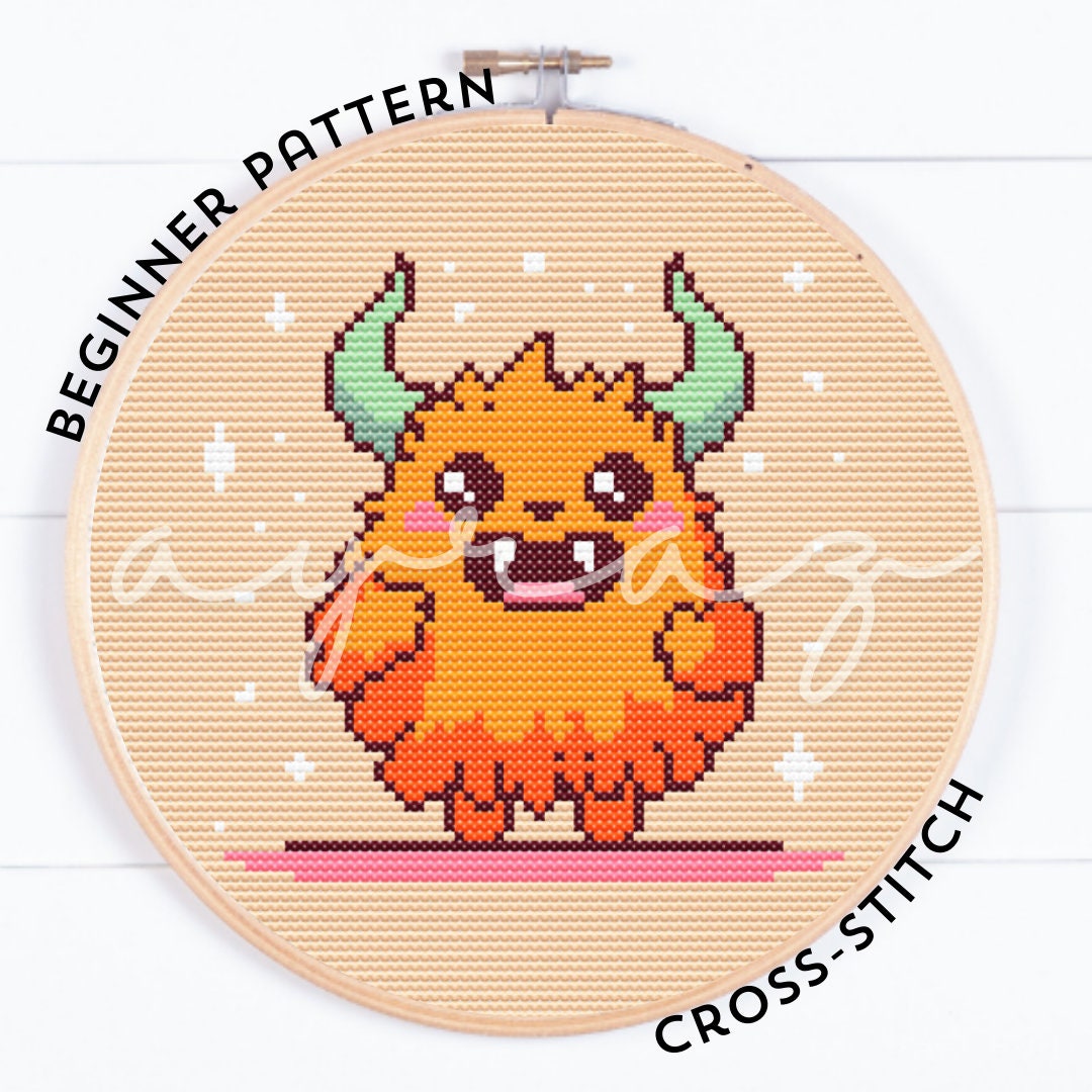 Gabe the Monster Kawaii Style Counted Cross Stitch Monster Pattern 4 - Etsy