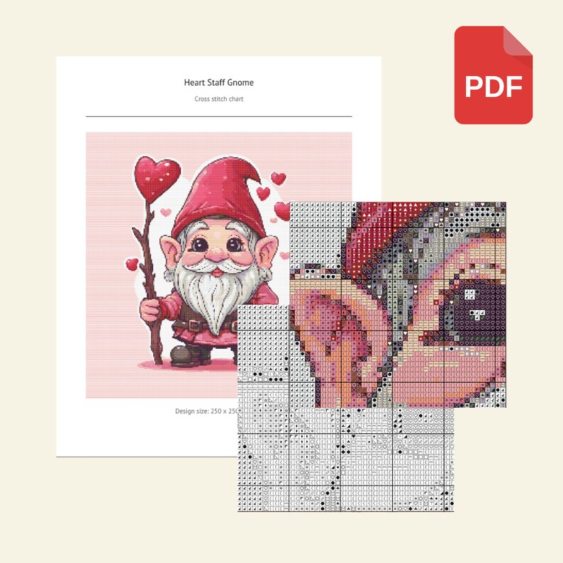 Valentine Gnome Cross Stitch Pattern: Heart Staff Design (PDF Pattern ...