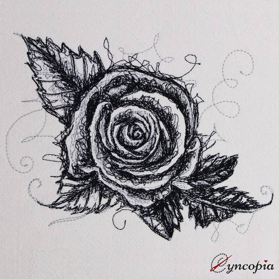 Rose with leaf scribble | Etsy