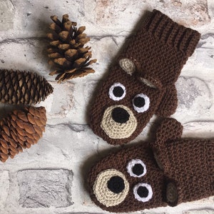 Childs Bear Mittens Kids Winter Mittens Bear Gift - Etsy