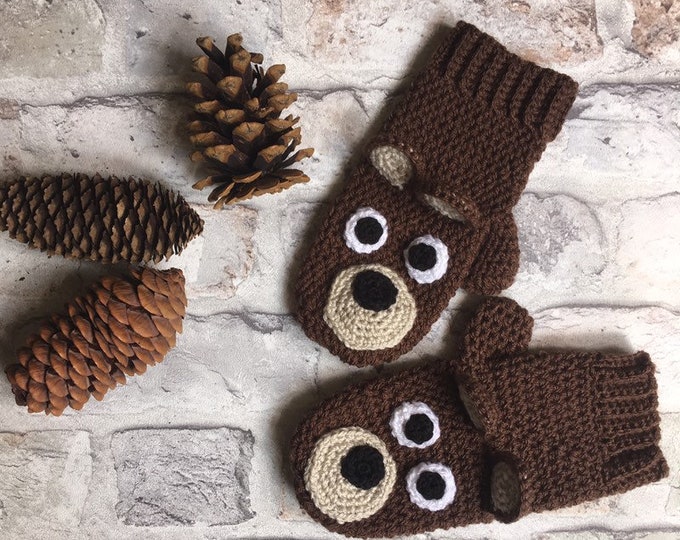 Childs Bear Mittens Kids Winter Mittens Bear Gift - Etsy
