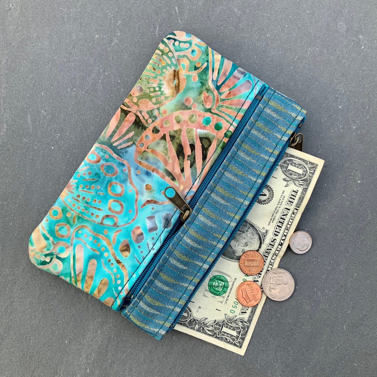 Turquoise Fabric Wallet Credit Card Case Coin Purse Vegan - Etsy