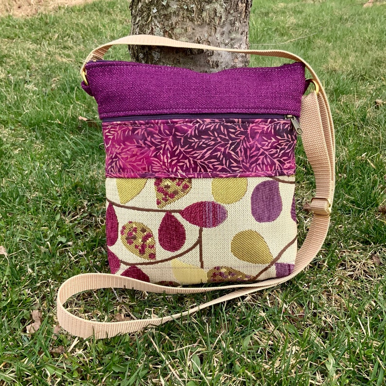 Violet Fabric Crossbody Bag Vegan Bag Textured Upholstery Tapestry ...