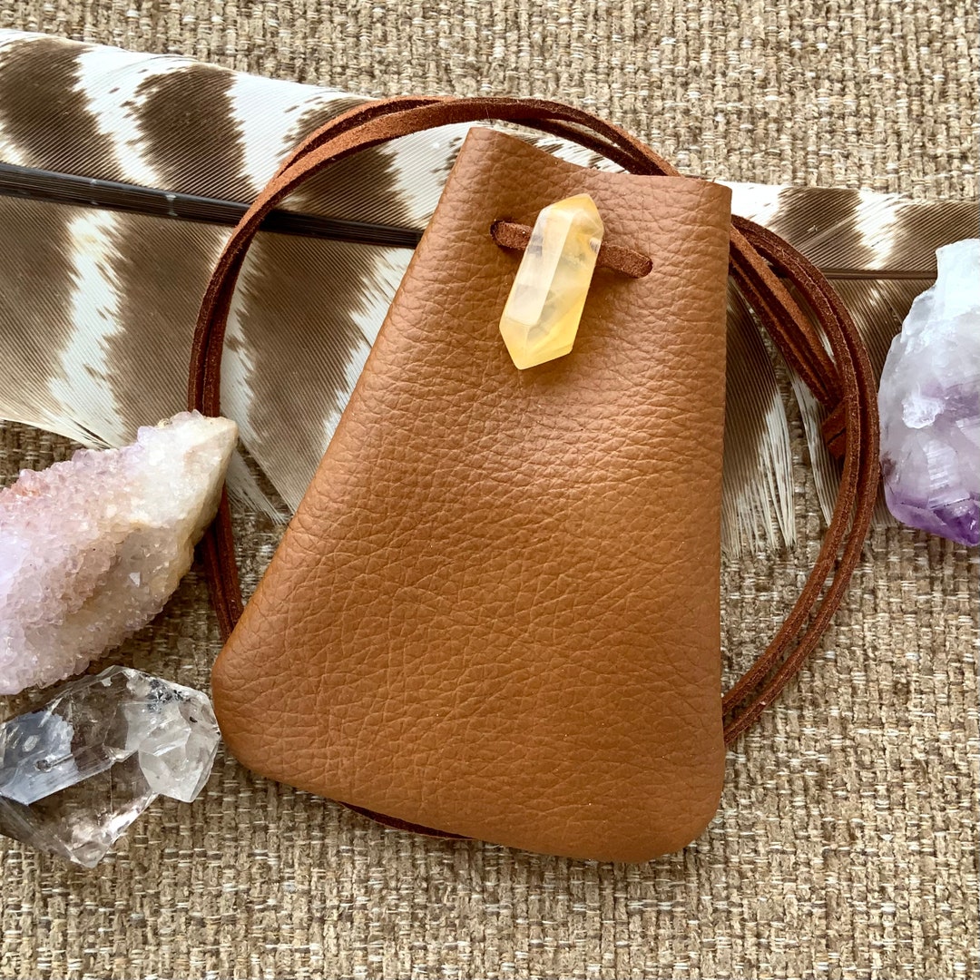 Vegan Leather Medicine Bag Citrine Point Crystal Bag Eco Leather Pouch ...