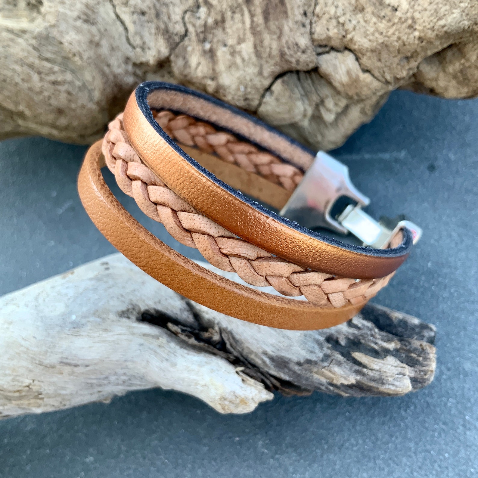 Leather Bracelet Ethnic Tribal Stacking Bracelet Natural | Etsy