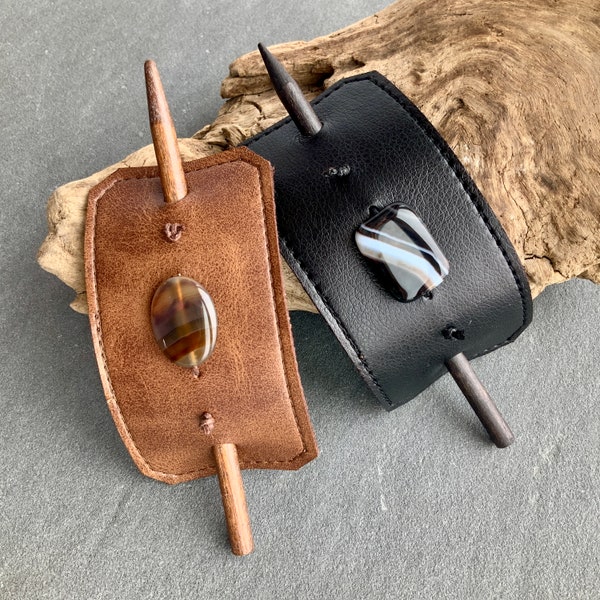 Leather Hair Barrette With Stick - Etsy