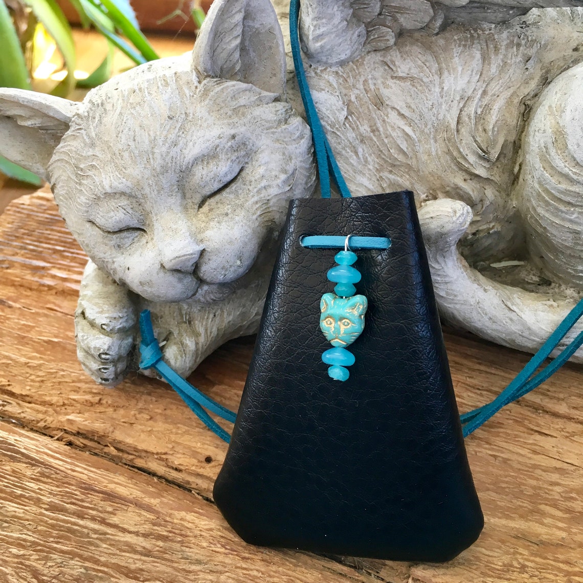 Cat Totem Medicine Bag Pouch Amulet Crystal Bag Turquoise | Etsy