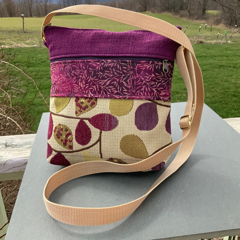 Violet Fabric Crossbody Bag Vegan Bag Textured Upholstery Tapestry ...
