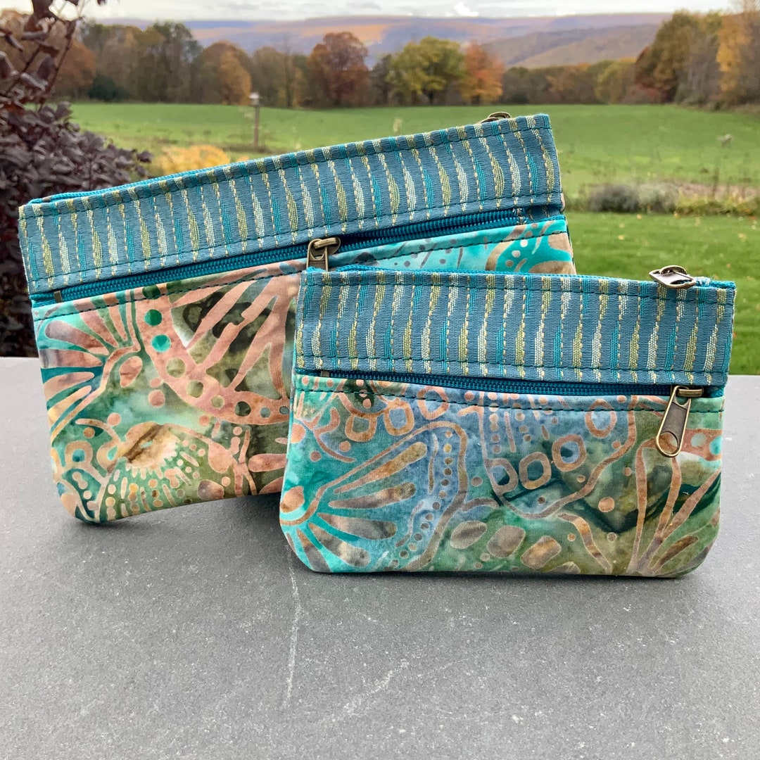 Turquoise Fabric Wallet Credit Card Case Coin Purse Vegan Wallet Clutch ...