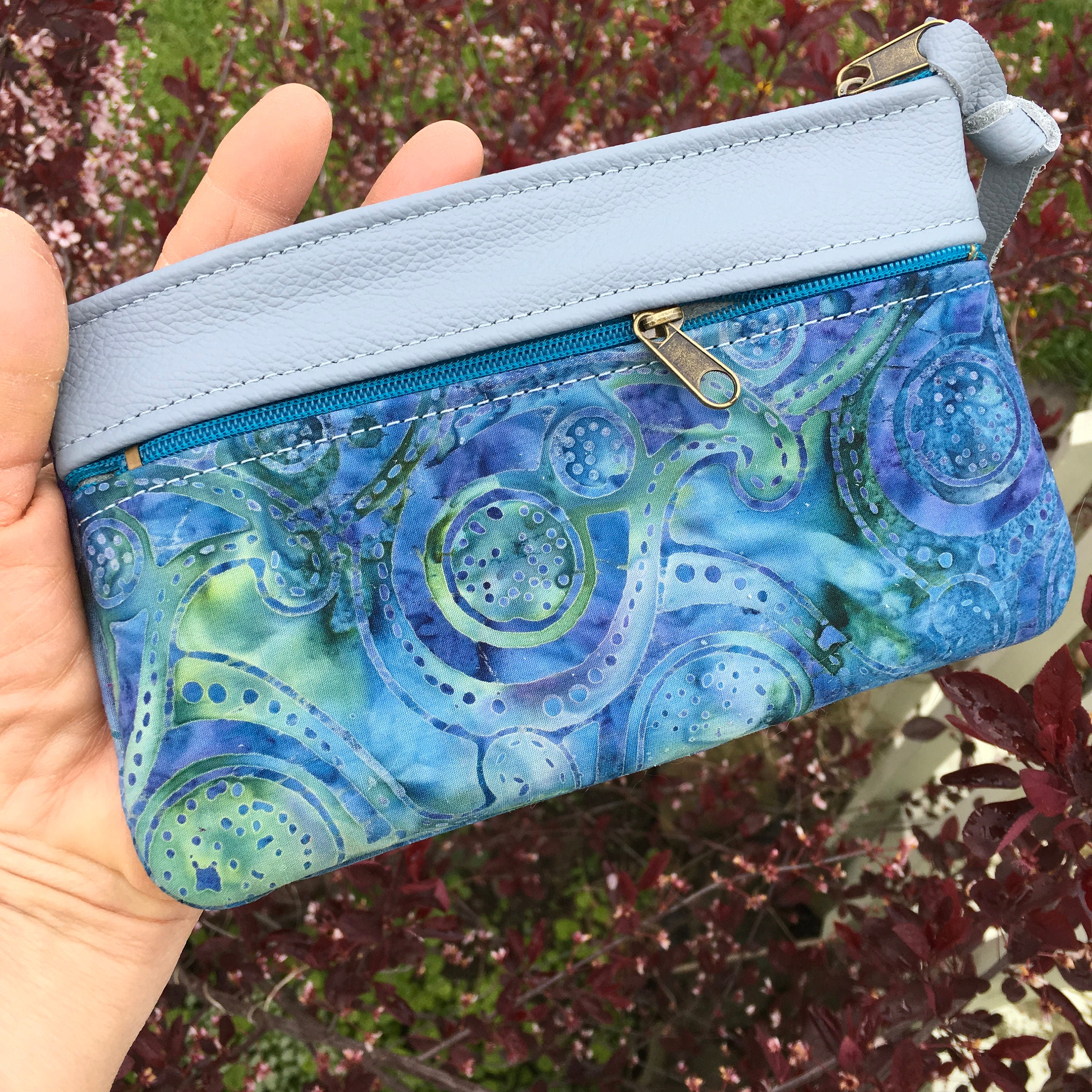 Wallet Clutch Phone Case Blue Italian Leather Boho Paisley | Etsy