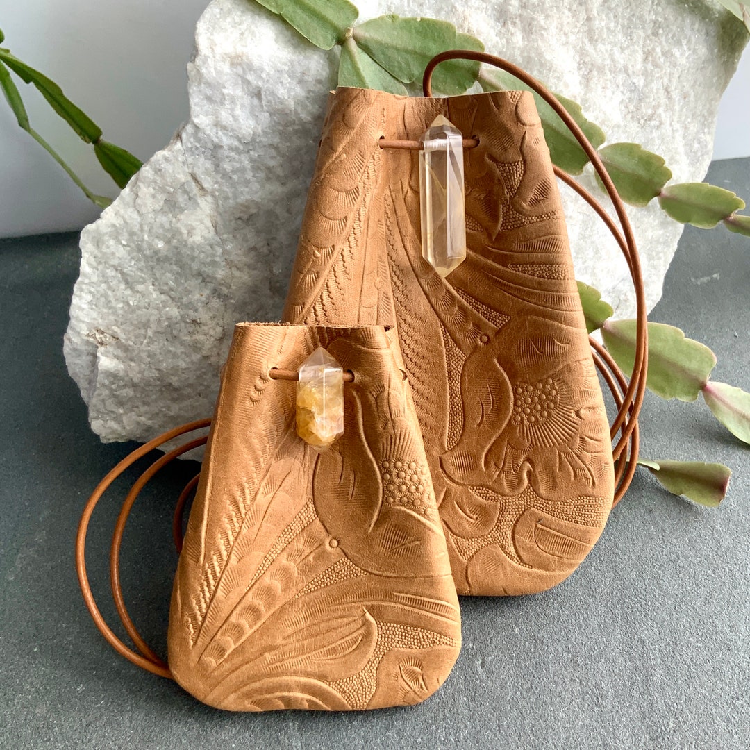 Leather Crystal Bag Citrine Double Point Healing Crystal Leather ...