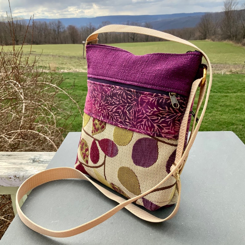 Violet Fabric Crossbody Bag Vegan Bag Textured Upholstery Tapestry ...