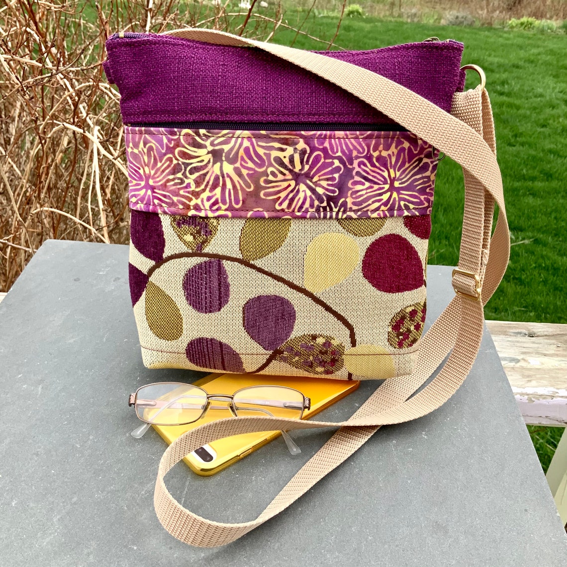 Violet Fabric Crossbody Bag Vegan Bag Textured Upholstery | Etsy