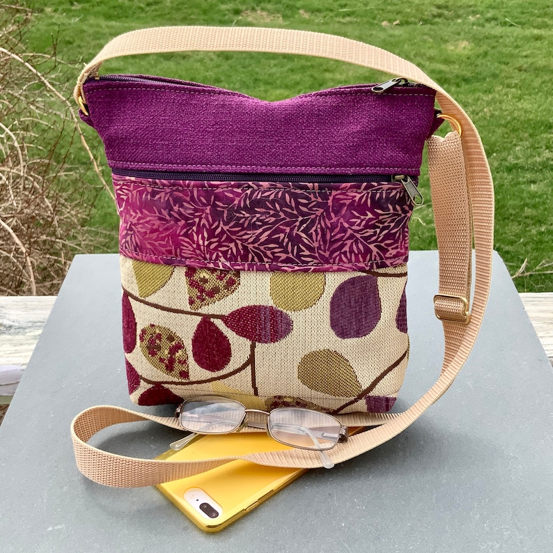 Violet Fabric Crossbody Bag Vegan Bag Textured Upholstery Tapestry ...
