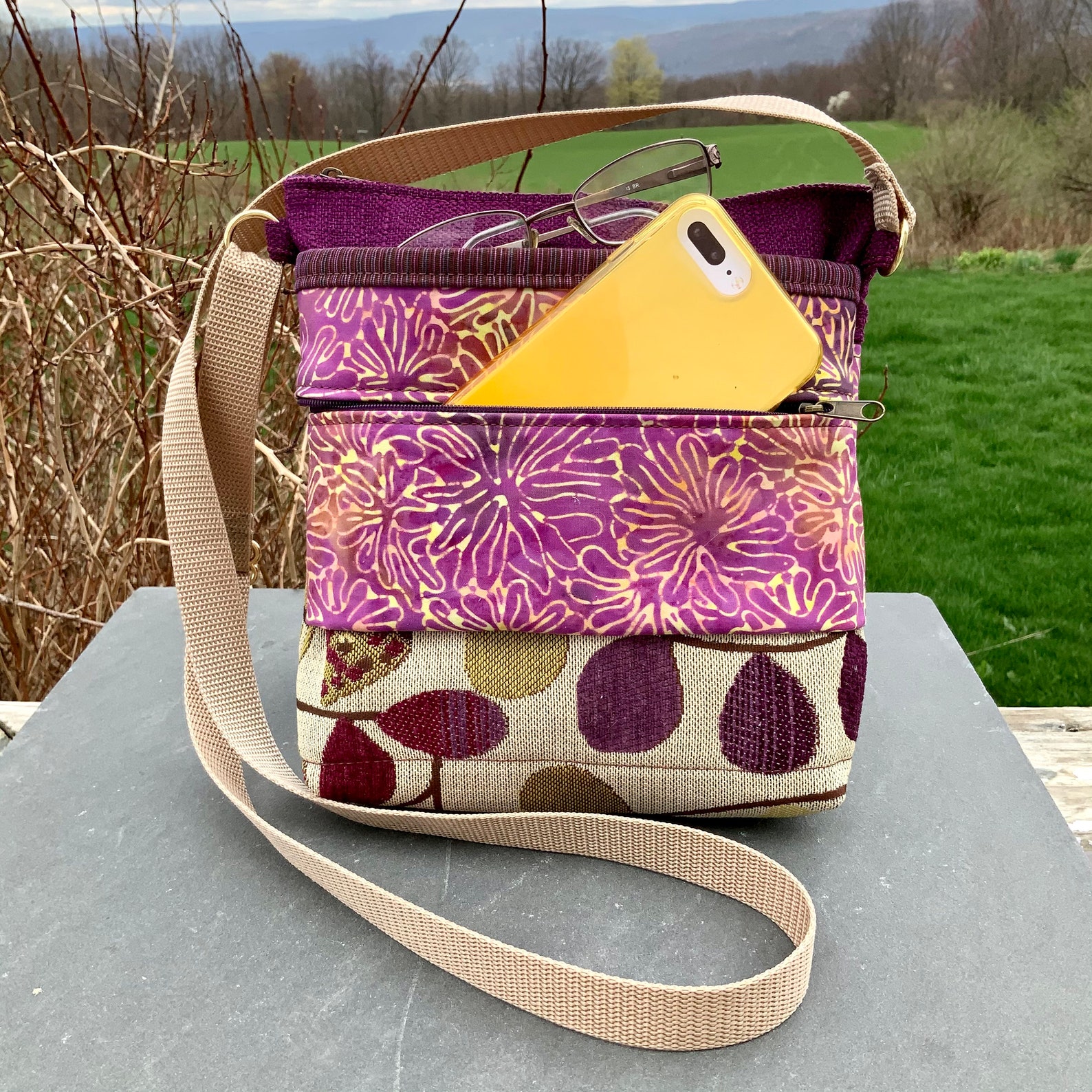 Violet Fabric Crossbody Bag Vegan Bag Textured Upholstery | Etsy