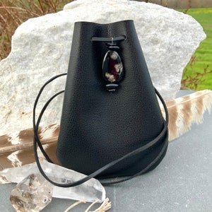Black Medicine Bag Vegan Eco Leather Amulet Crystal Bag Shaman Pouch ...