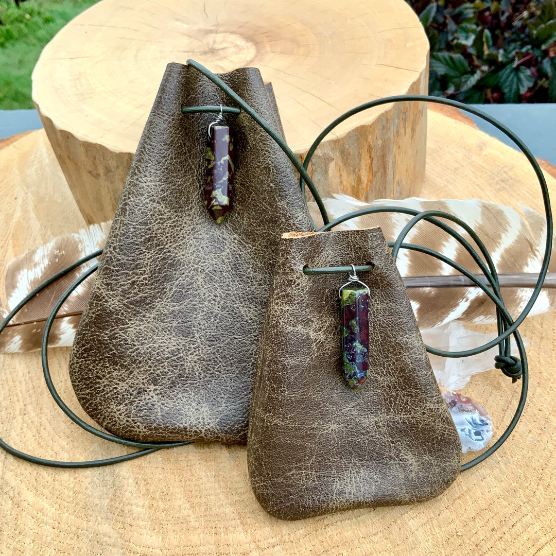 Olive Green Distressed Leather Medicine Bag Rustic Medicine Pouch ...