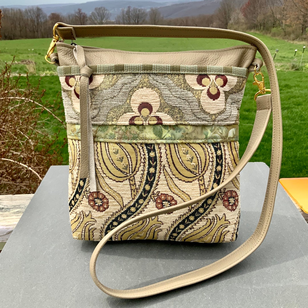 Crossbody Bag Leather and Bohemian Tapestry Imported Turkish Upholstery ...