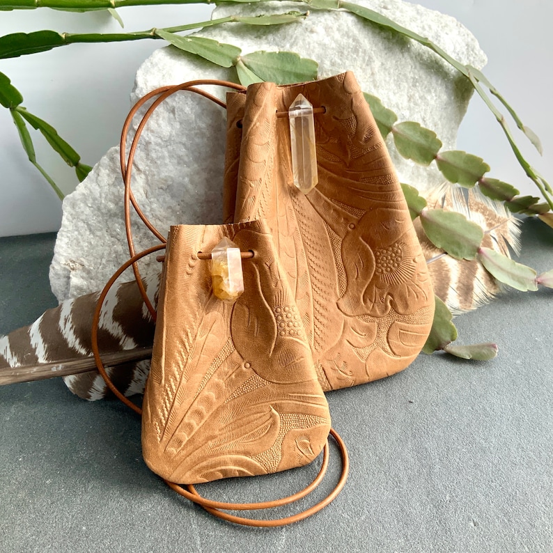 Leather Crystal Bag Citrine Double Point Healing Crystal | Etsy
