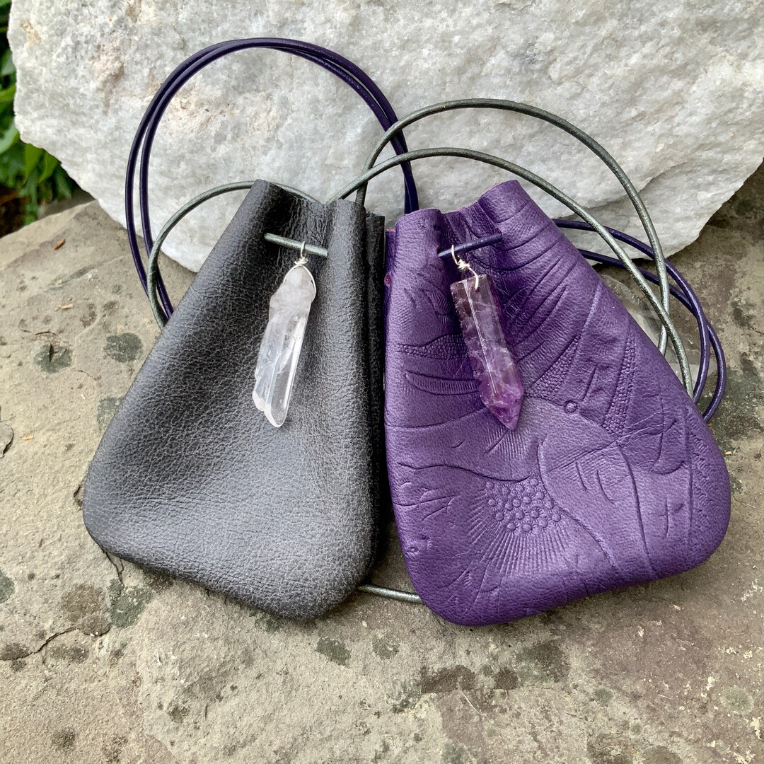 Crystal Bag Leather Medicine Pouch Amulet Shaman Ceremony Meditation ...