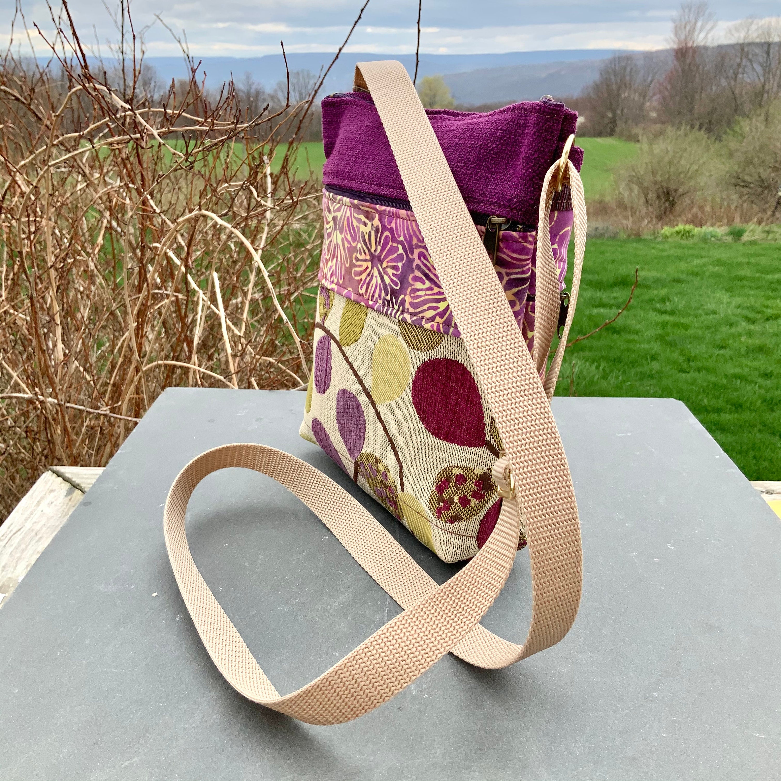 Violet Fabric Crossbody Bag Vegan Bag Textured Upholstery | Etsy