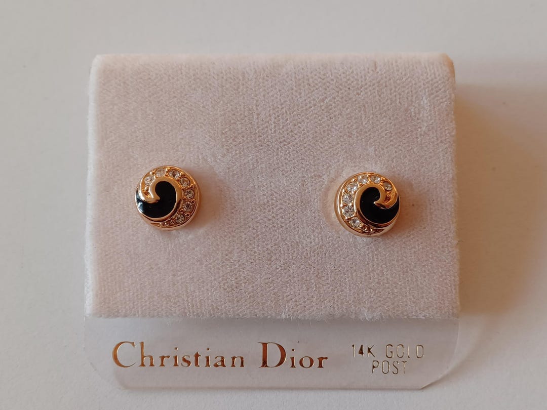 Genuine CHRISTIAN DIOR Diamante & Black Enamel Stud Earrings - Etsy